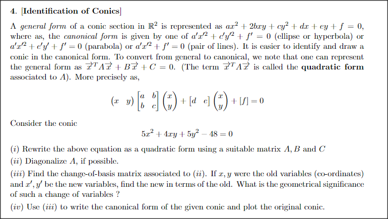 Solved 4. Identification of Conics] A general form of a | Chegg.com
