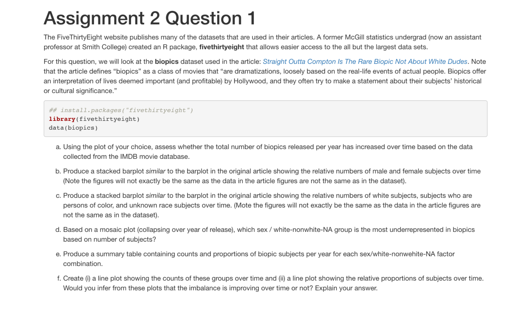 Assignment 2 Question 1 The FiveThirty Eight website | Chegg.com