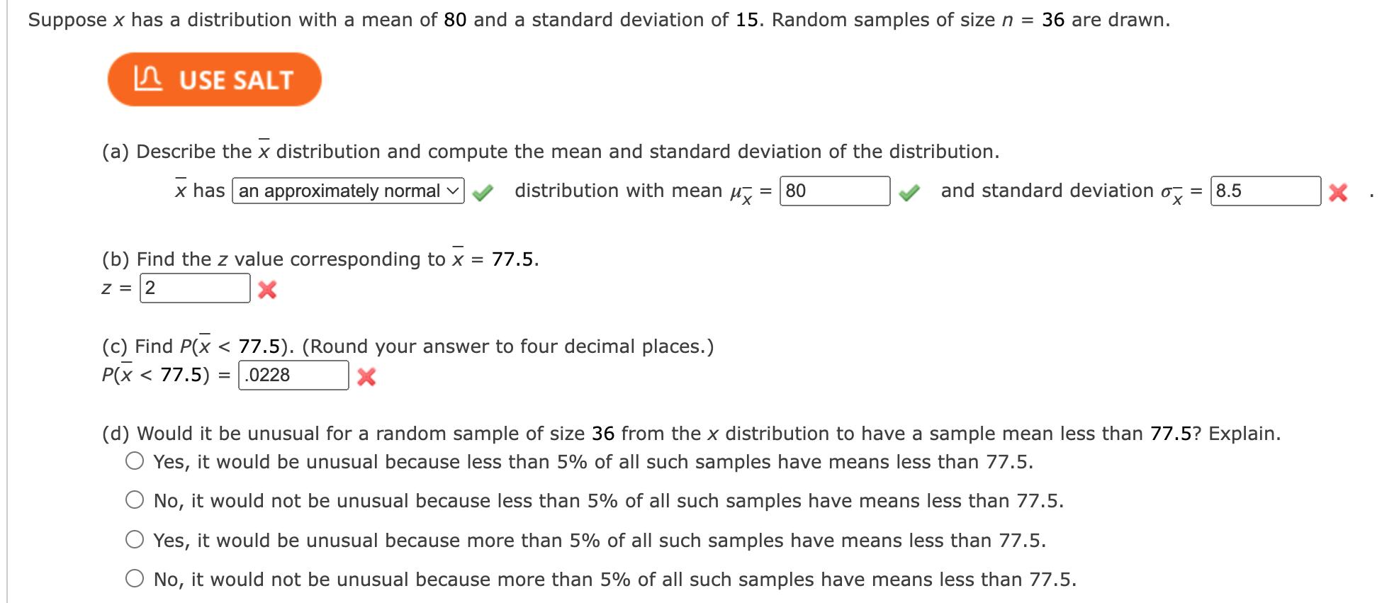 Solved ppose x has a distribution with a mean of 80 and a | Chegg.com