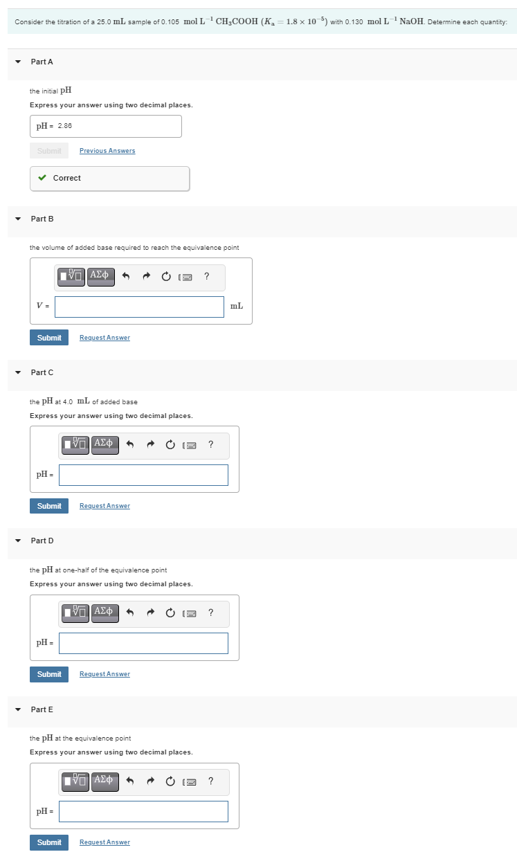 Solved Consider the titration of a 25.0 mL sample of 0.105 | Chegg.com