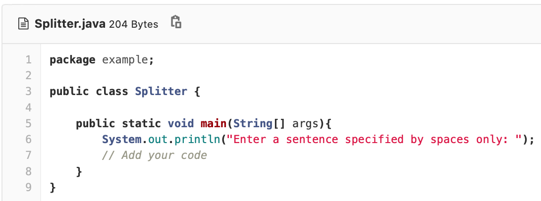 Solved Splitter.java 204 Bytes package example; 1 2 3 public | Chegg.com Solved Splitter.java 204 Bytes package example; 1 2 3 public | Chegg.com