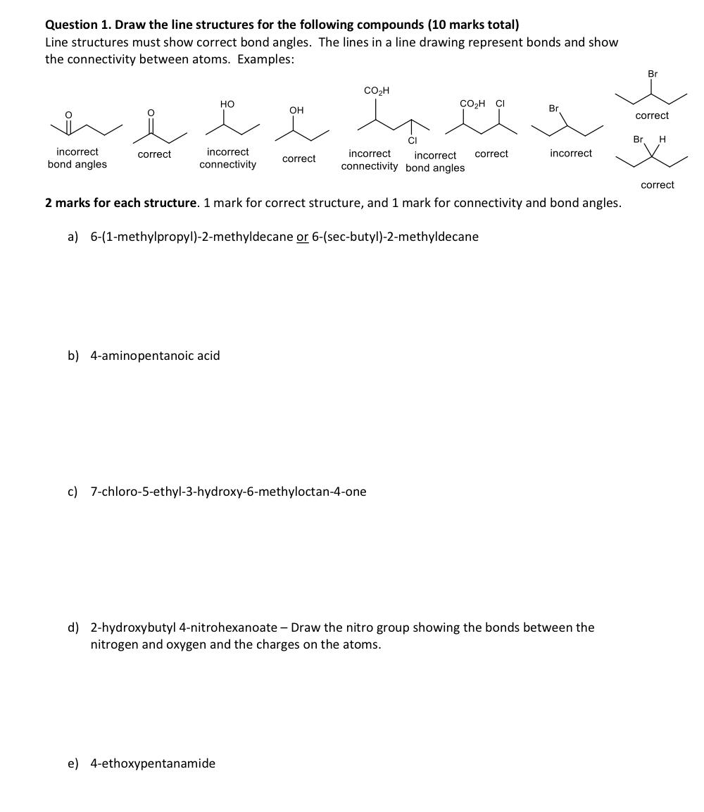 Solved Question 1. Draw the line structures for the | Chegg.com