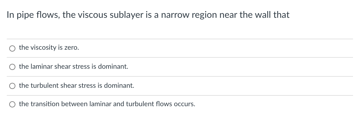 Solved In Pipe Flows The Viscous Sublayer Is A Narrow