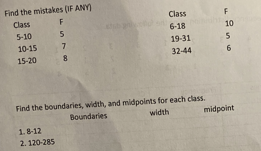 Find the boundaries, width, and midpoints for each | Chegg.com