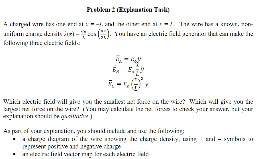 Solved Problem 2 (Explanation Task) TEX A charged wire has | Chegg.com