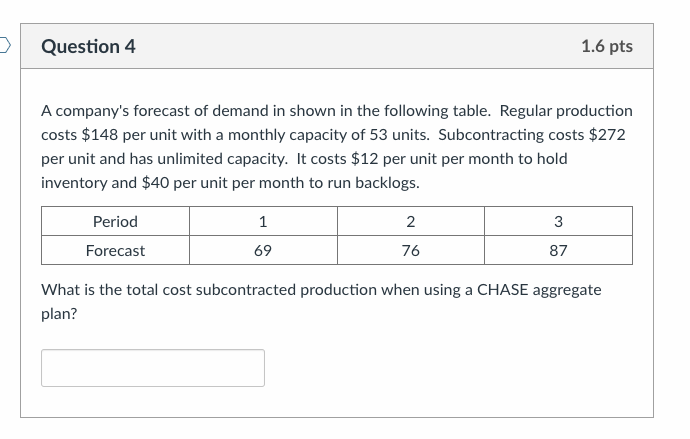 Solved A company's forecast of demand in shown in the | Chegg.com