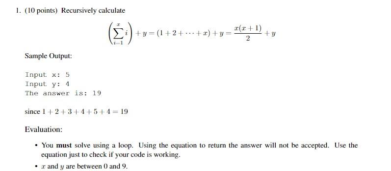 Solved 1. (10 points) Recursively calculate | Chegg.com