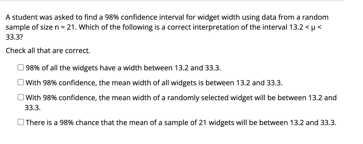 Solved A student was asked to find a 98% confidence interval | Chegg.com