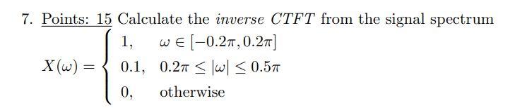 Solved Points: 15 Calculate the inverse CTFT from the signal | Chegg.com