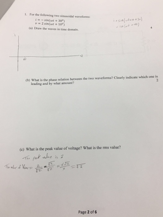 Solved 1. For the following two sinusoidal waveforms: sin(ut | Chegg.com