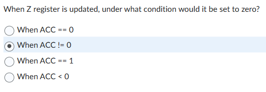 Solved When Z register is updated, under what condition | Chegg.com