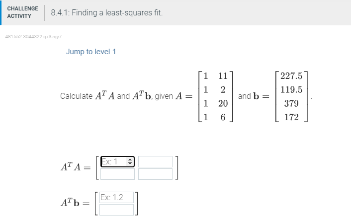 Solved Calculate ATA and ATb, given A=⎣⎡1111112206⎦⎤ and | Chegg.com