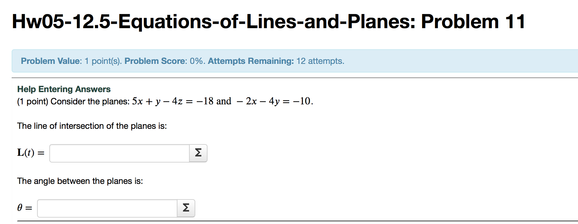 Solved Hw05-12.5-Equations-of-Lines-and-Planes: Problem 11 | Chegg.com