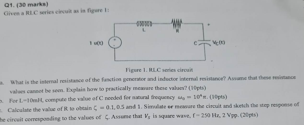 Solved Q1. (30 marks) Given a RLC series circuit as in | Chegg.com