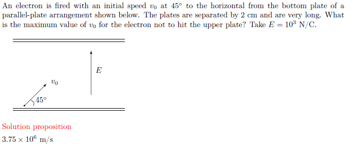 Solved An electron is fired with an initial speed v0 at 45∘ | Chegg.com