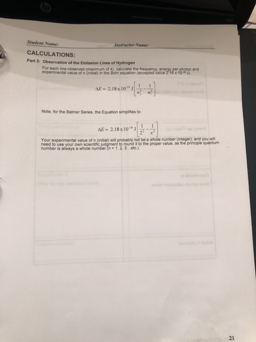 Solved Student Name: CALCULATIONS: Part 3: Observation of | Chegg.com