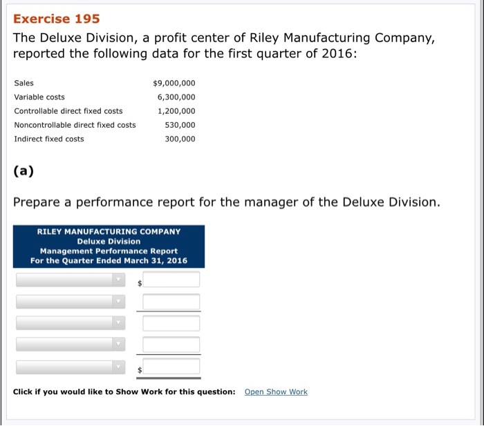 Solved Exercise 195 The Deluxe Division, a profit center of | Chegg.com