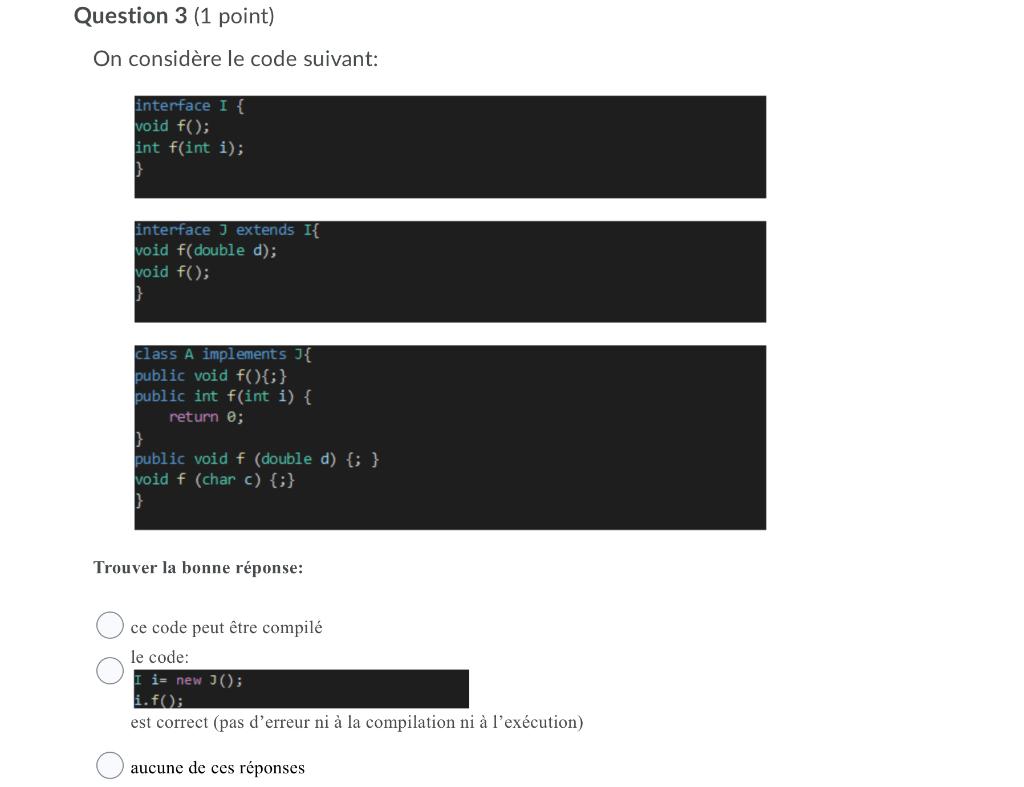Question 3 (1 point) On considère le code suivant: | Chegg.com