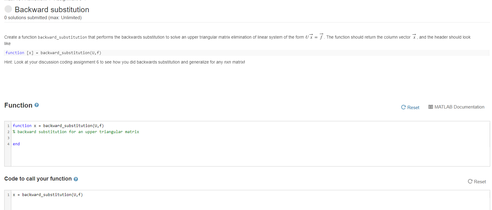 Solved Backward substitution O solutions submitted (max: | Chegg.com
