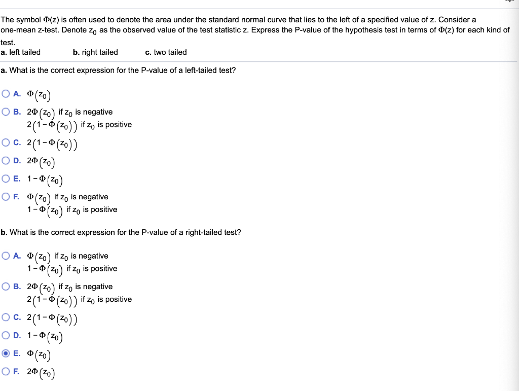 Solved The symbol (z) is often used to denote the area under | Chegg.com