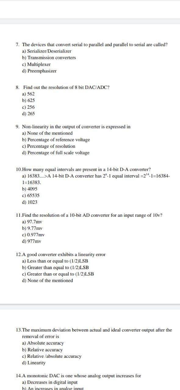 Solved 7. The devices that convert serial to parallel and | Chegg.com
