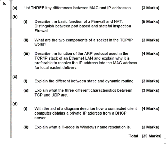 Solved 5. (a) List THREE key differences between MAC and IP | Chegg.com