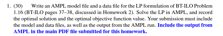 Solved (30) Write an AMPL model file and a data file for the | Chegg.com