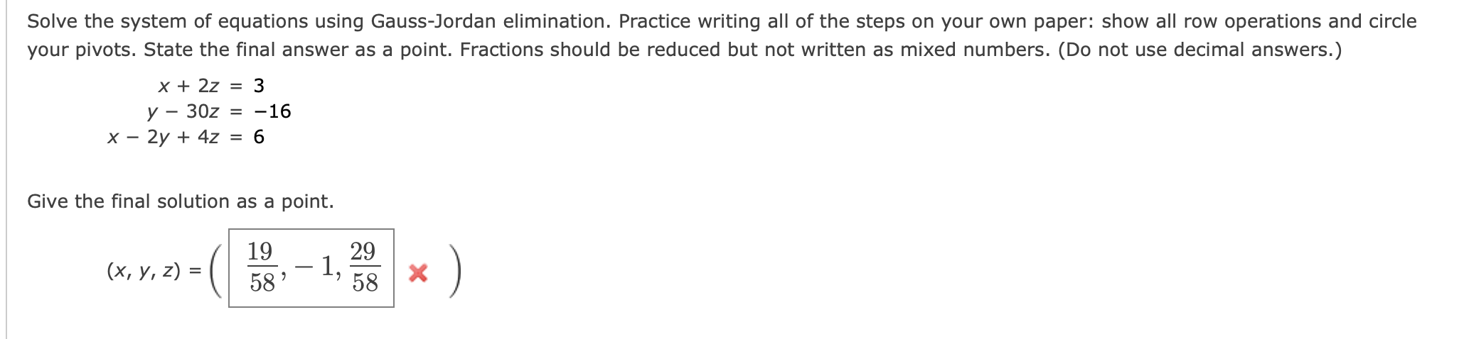 Solve the system of equations using Gauss-Jordan | Chegg.com