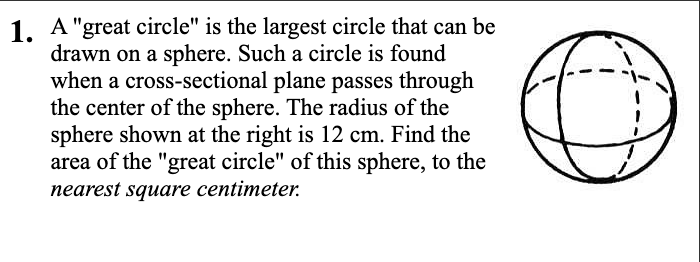 Solved 1. A "great circle" is the largest circle that can be | Chegg.com