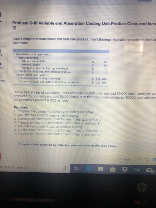 Solved Problem 6-18 Variable and Absorption Costing Unit | Chegg.com