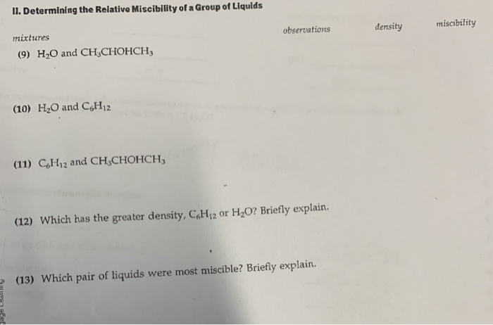 Solved Il. Determining the Relative Miscibility of a Group | Chegg.com