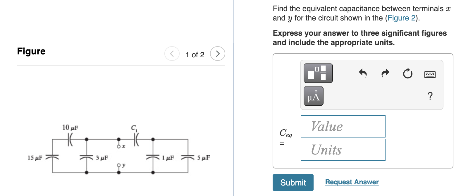 Solved Find the equivalent capacitance between terminals x | Chegg.com