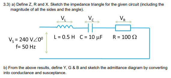 Solved 3.3) a) Define Z,R and X. Sketch the impedance | Chegg.com