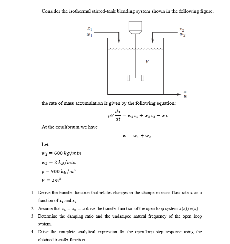 Solved Consider the isothermal stirred-tank blending system | Chegg.com