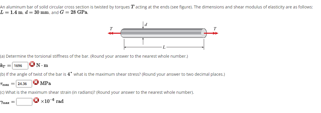 Solved An aluminum bar of solid circular cross section is | Chegg.com