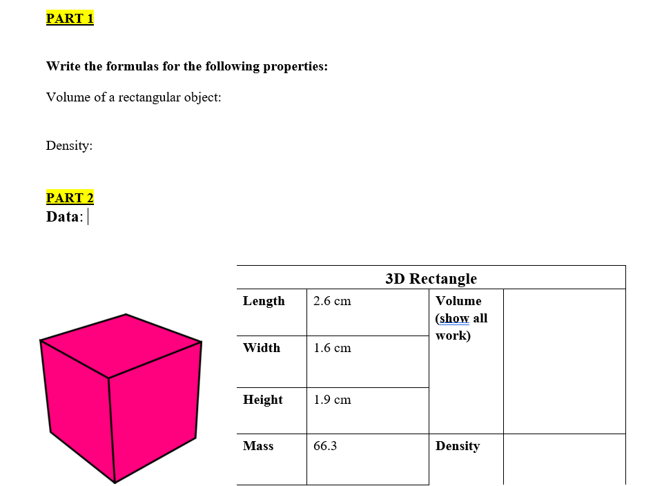 Solved PART 1 Write the formulas for the following | Chegg.com
