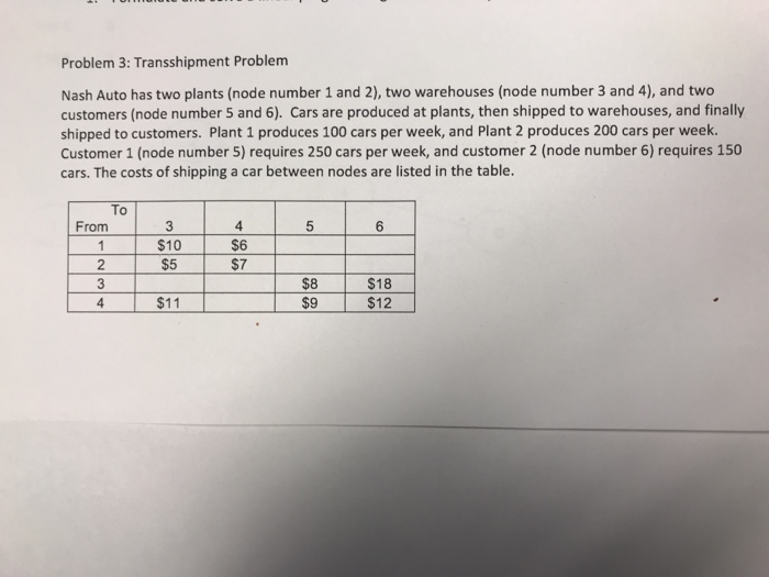 Problem 3: Transshipment Problem 1 and 2),two | Chegg.com