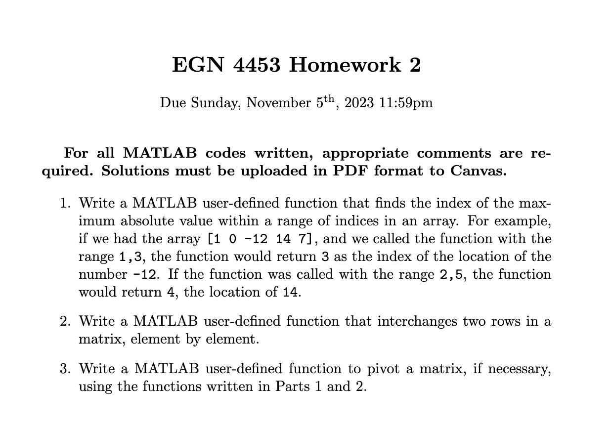 For all MATLAB codes written, appropriate comments | Chegg.com