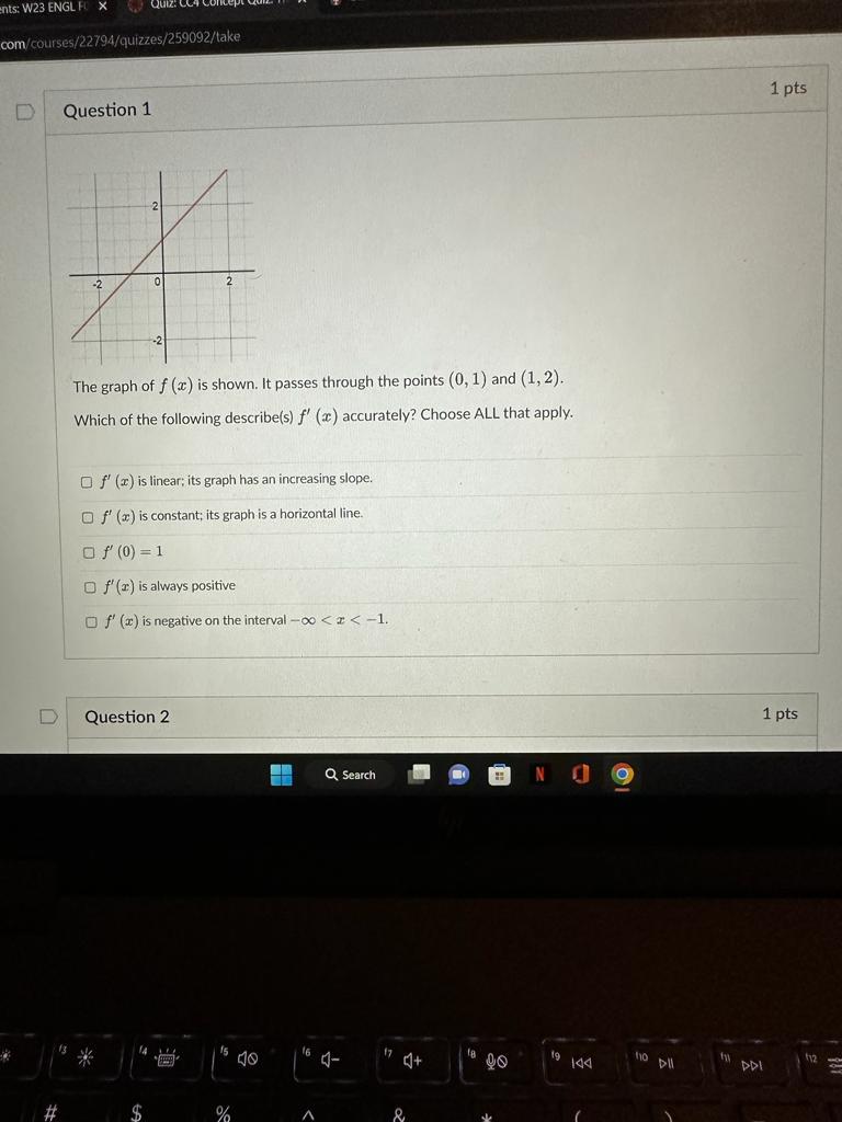 Solved The graph of f(x) is shown. It passes through the | Chegg.com