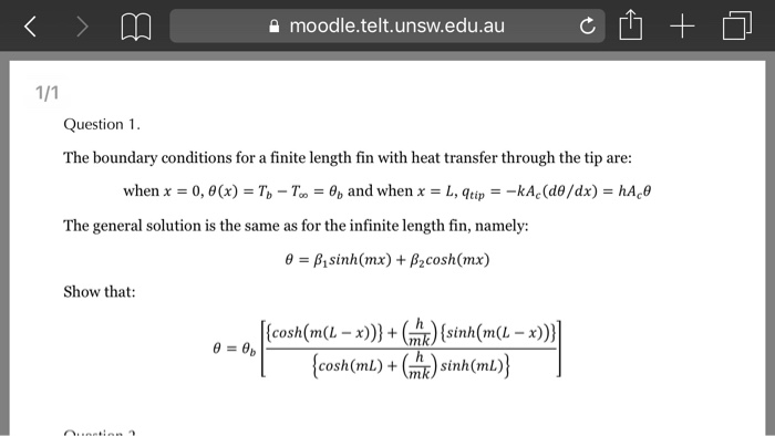 Solved The boundary conditions for a finite length fin with | Chegg.com