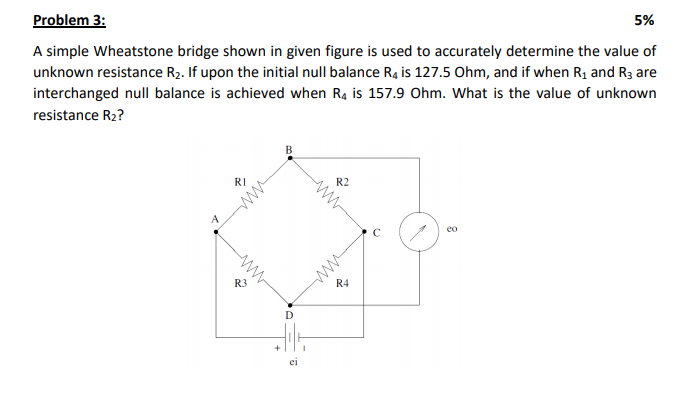 Solved 5% Problem 3: A simple Wheatstone bridge shown in | Chegg.com