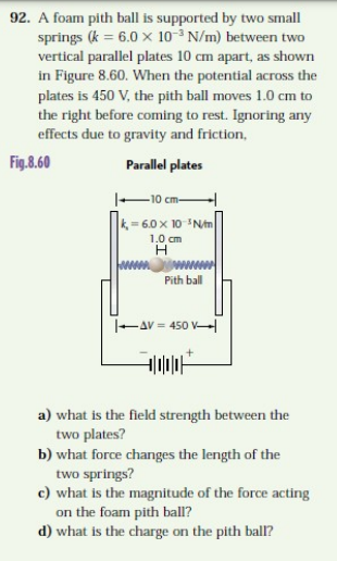 Solved 92. A foam pith ball is supported by two small | Chegg.com