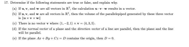 Solved 17. Determine if the following statements are true or | Chegg.com
