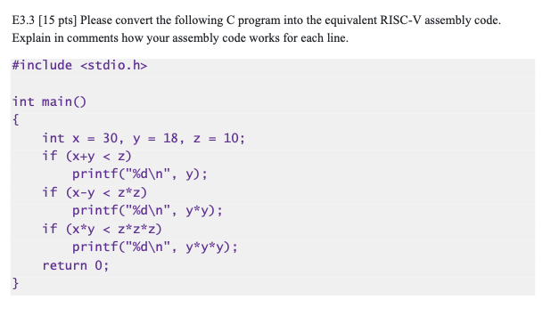 Solved E3.3 [15 pts] Please convert the following program | Chegg.com