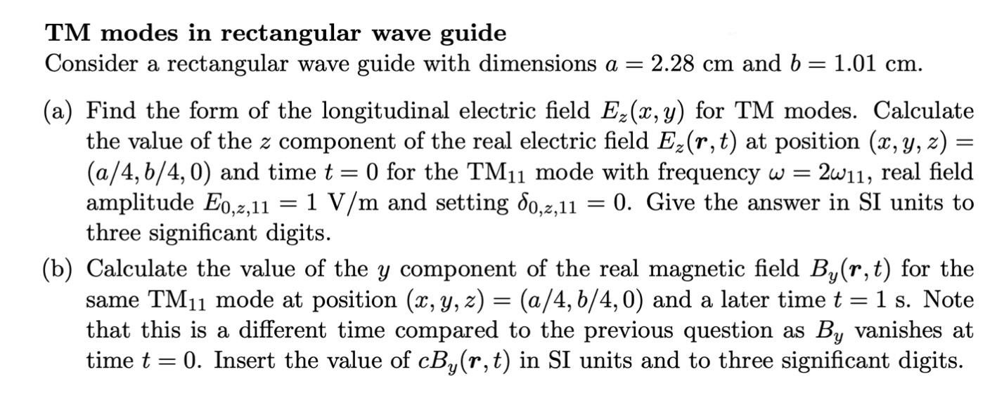 TM modes in rectangular wave guide Consider a | Chegg.com