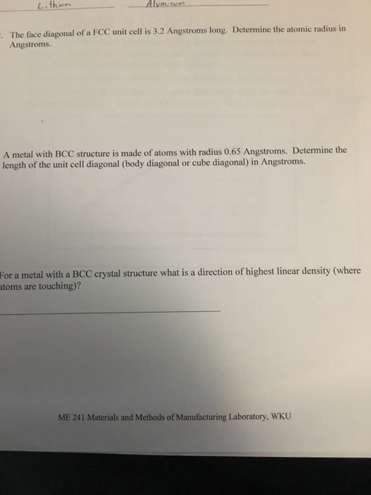 Solved Litha The face diagonal of a FCC unit cell is 3.2 | Chegg.com