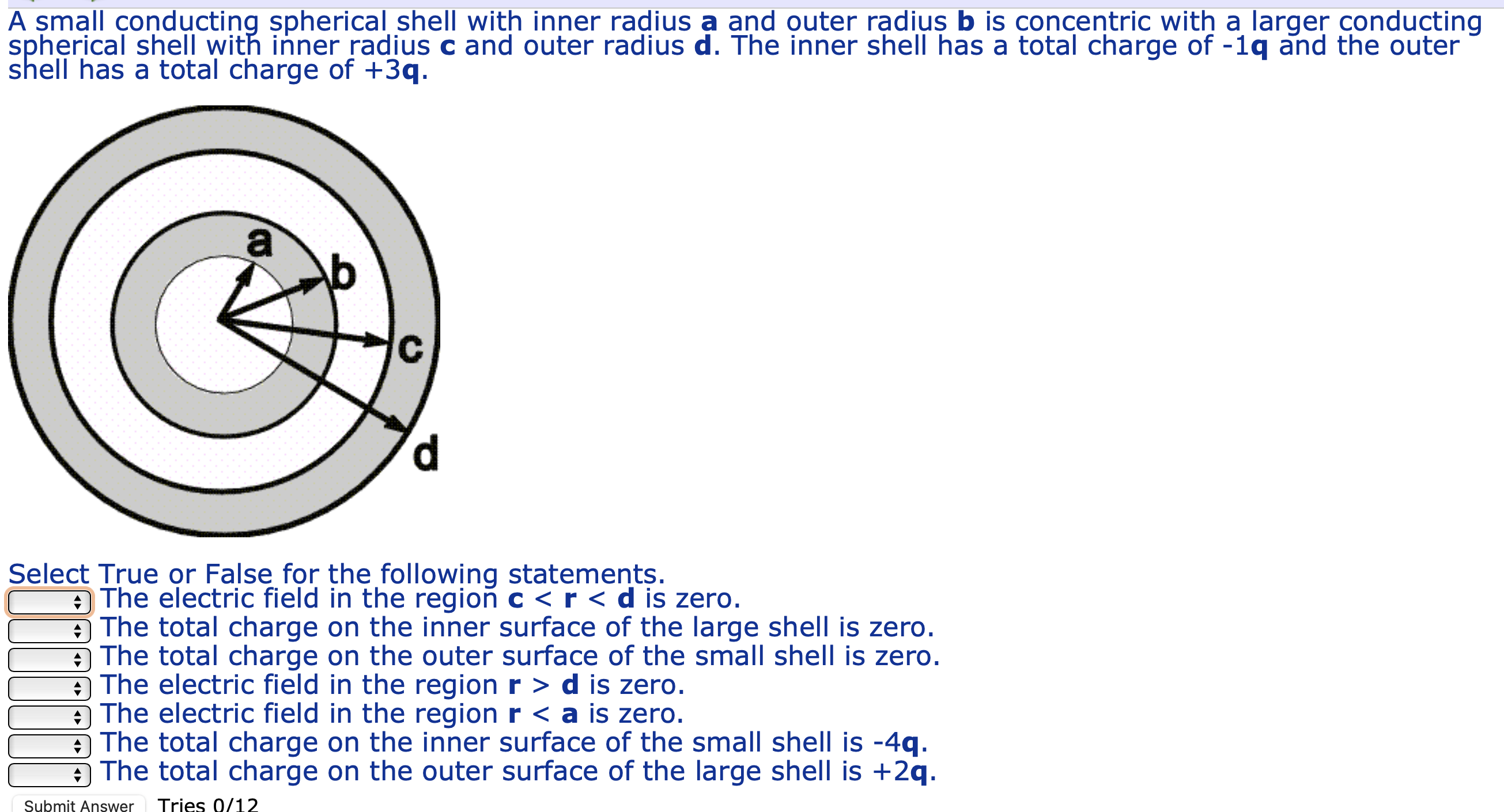 Solved A small conducting spherical shell with inner radius | Chegg.com