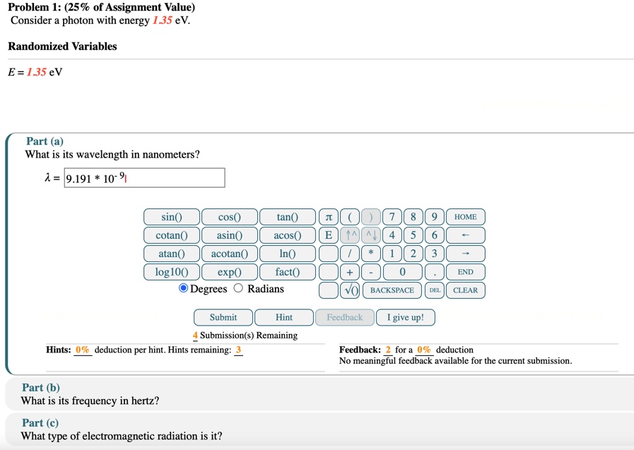 Solved Consider a photon with energy 1.35 ﻿eV .Randomized | Chegg.com