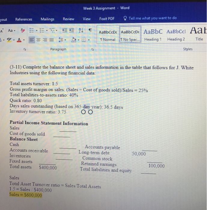 Solved Complete the balance sheet and sales information in | Chegg.com