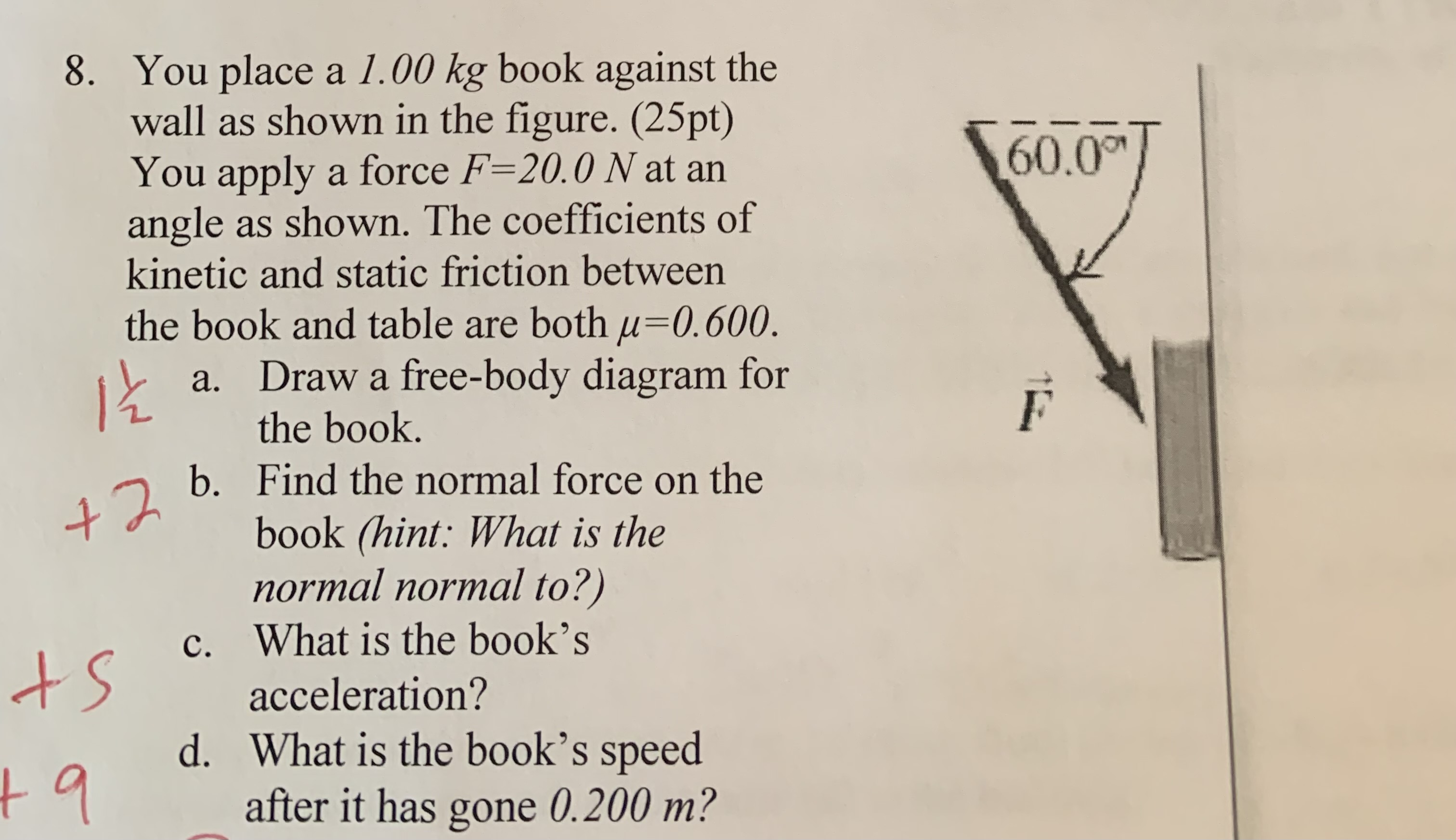 Solved You place a 1.00kg ﻿book against thewall as shown in | Chegg.com